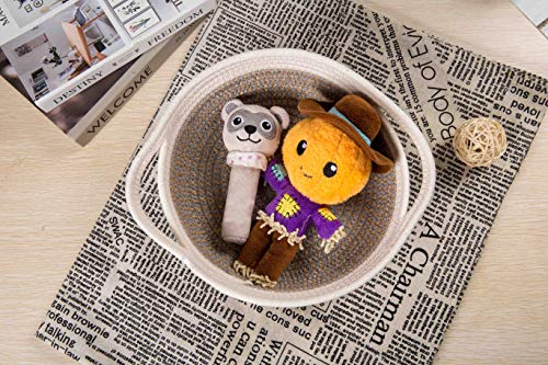Small Rope Storage Key Basket Desk Organizer Basket Remote Control Bedside Storage Home Decor Mini Basket Woven Storage Basket Bowl Woven Dish Desk Container (Grey Camel Mix & White - Hemp Rope)