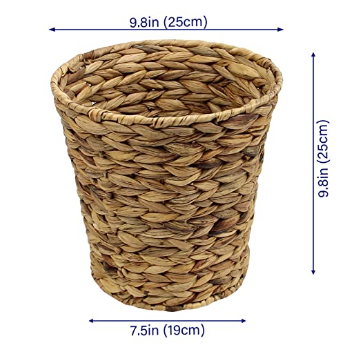 Casaphoria Round Water Hyacinth Garbage Baskets for Storage Natural Woven Hyacinth Laundry Rubbish Basket Durable Circular Waste Baskets Home Beautiful Decoration Storageworks Recycling Bin