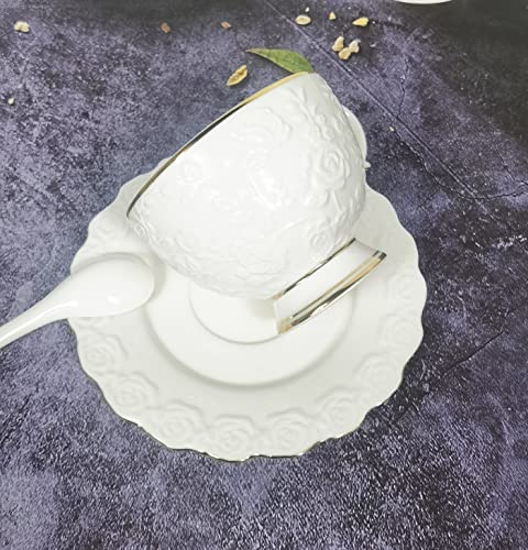 Ceramic Coffee Cup Set with Saucer Spoon 3 Piece Flower Elegant Vintage Coffee Cup,for Milk Afternoon Tea Black Tea(6.7 oz)