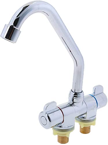 Camper Faucet Folding Faucet RV Water Tap Cold and Hot Water 360 Degree High-end Kitchen Sink Faucet Gooseneck Spout Dual Knob Handles Brass Constructed & Chrome Polished