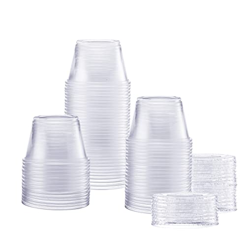 Comfy Package [100 Sets - 4 oz.] Plastic Disposable Portion Cups With Lids, Souffle Cups, Jello Cups