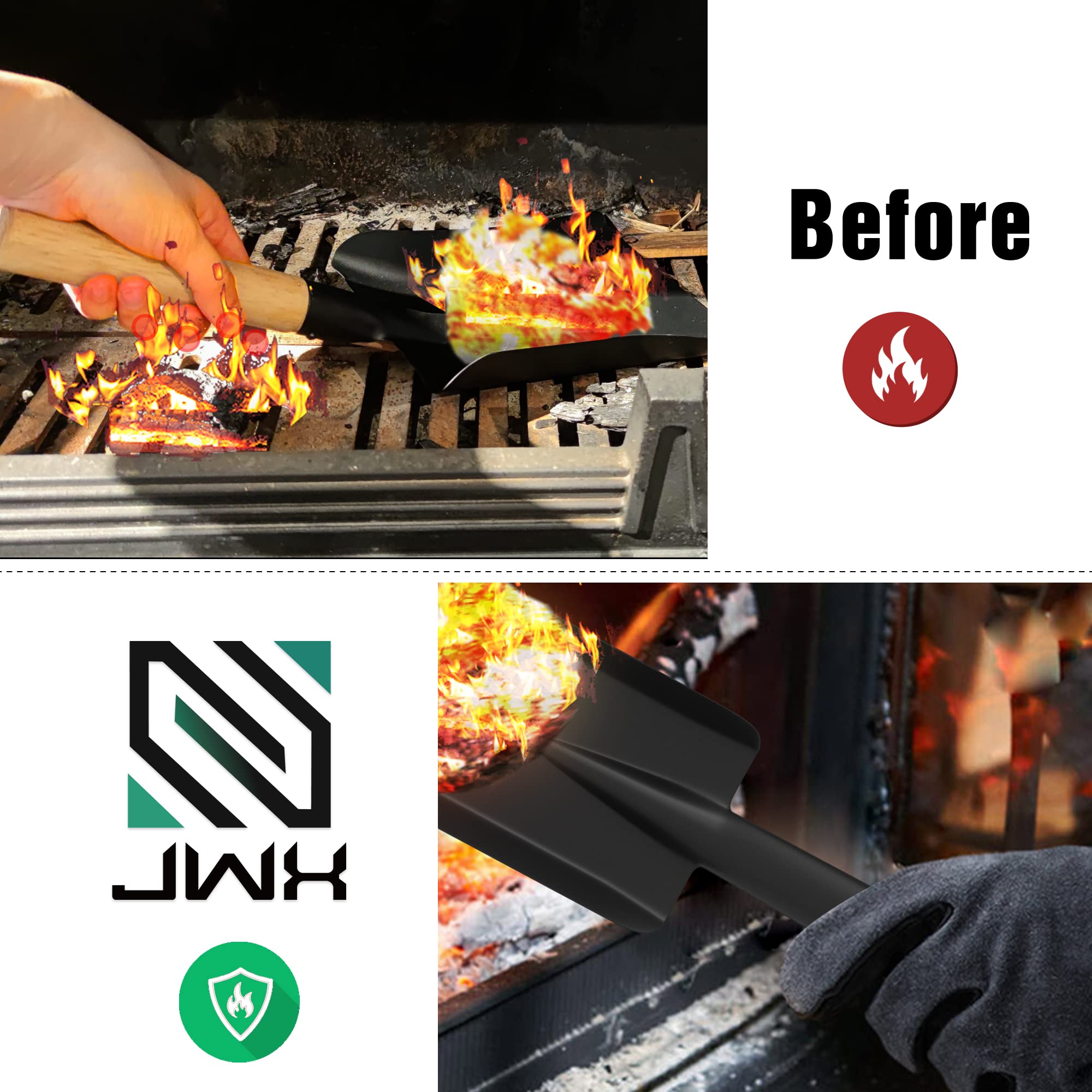 JWX Ash Bucket, Ash Set Keep Your Fireplace Clean and Safe Includes Shovel, Lid, Heat-Resistant Gloves, and Coconut Fiber Brush