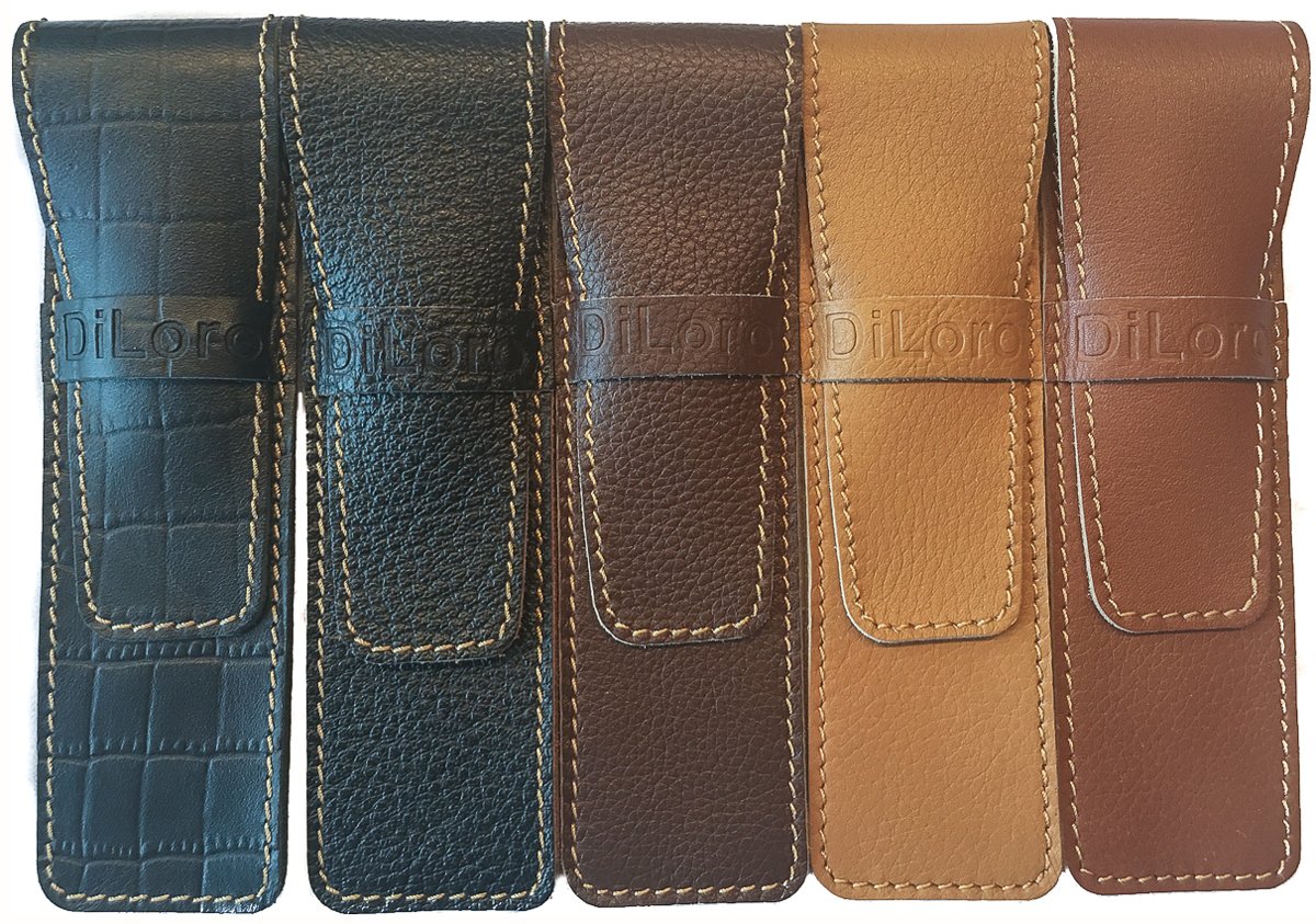 DiLoro Soft Full Grain Leather Pencil Fountain Pen Holder Case Pouch Light Brown