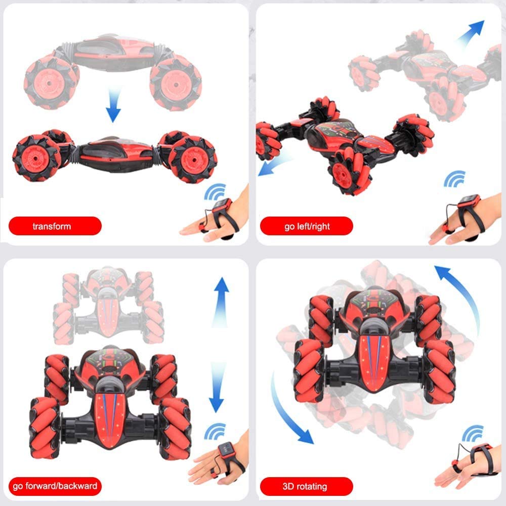GoolRC RC Stunt Car, 4WD 2.4GHz Remote Control Car, Deformable All-Terrain Off Road Car, 360 Degree Flips Double Sided Rotating Race Car with Gesture Sensor Watch Lights Music for Kids (Blue)