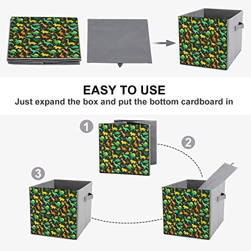 Cartoon Dinosaurs and Tropial Palm Large Cubes Storage Bins Collapsible Canvas Storage Box Closet Organizers for Shelves