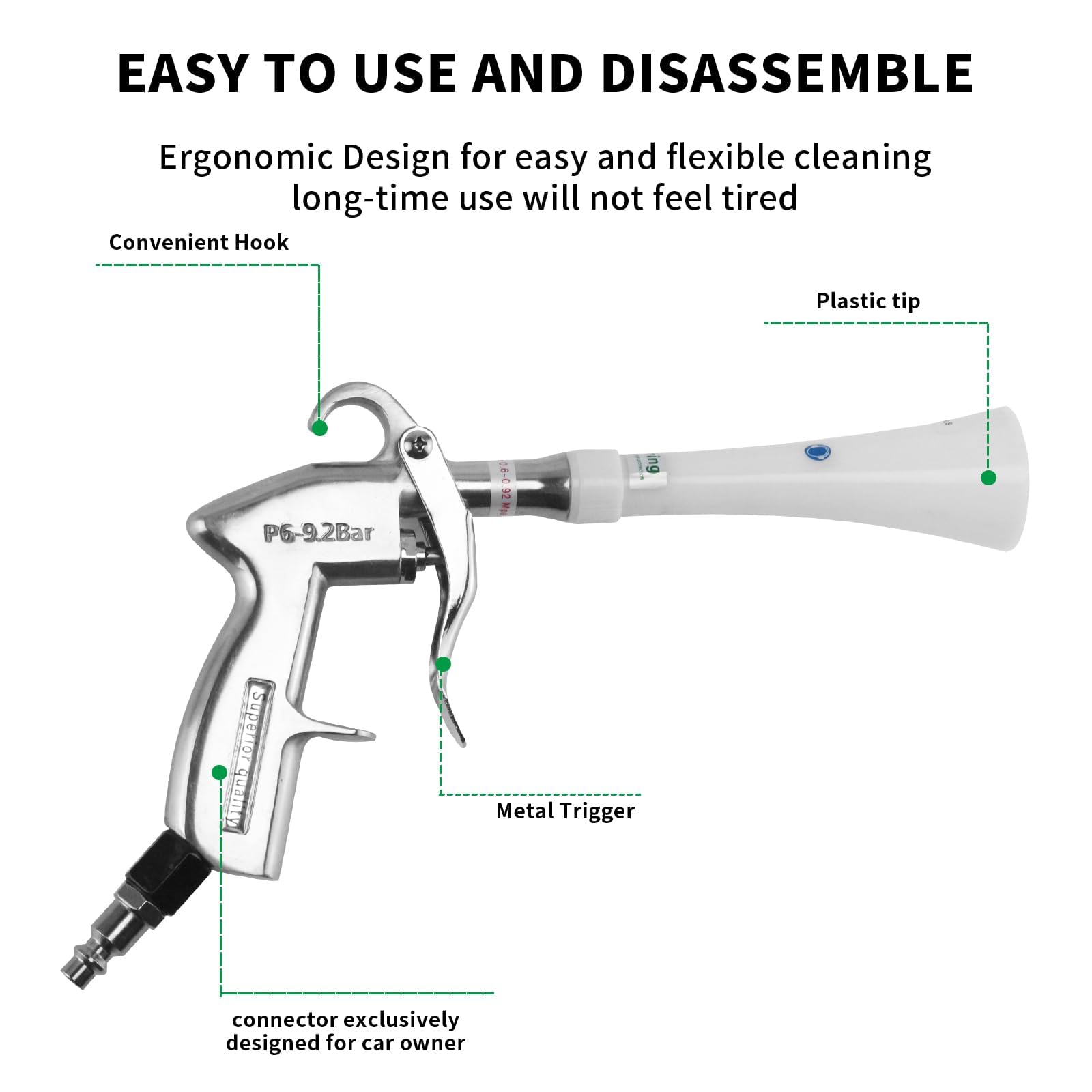 GOCCIDA Air Blow Gun with Brass Adjustable Air Flow Nozzle,Cleaning Gun Quickly Blasts Dirt and Dust from Surface Works with Air Compressor