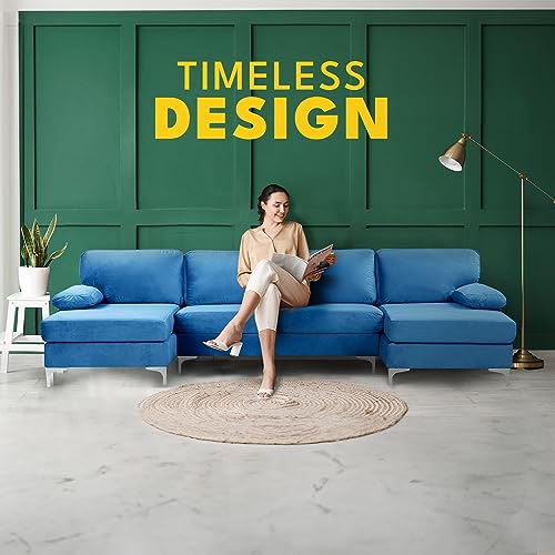 Casa AndreaMilano Modern Large Velvet Fabric U-Shape Sectional Sofa, Double Extra Wide Chaise Lounge Couch