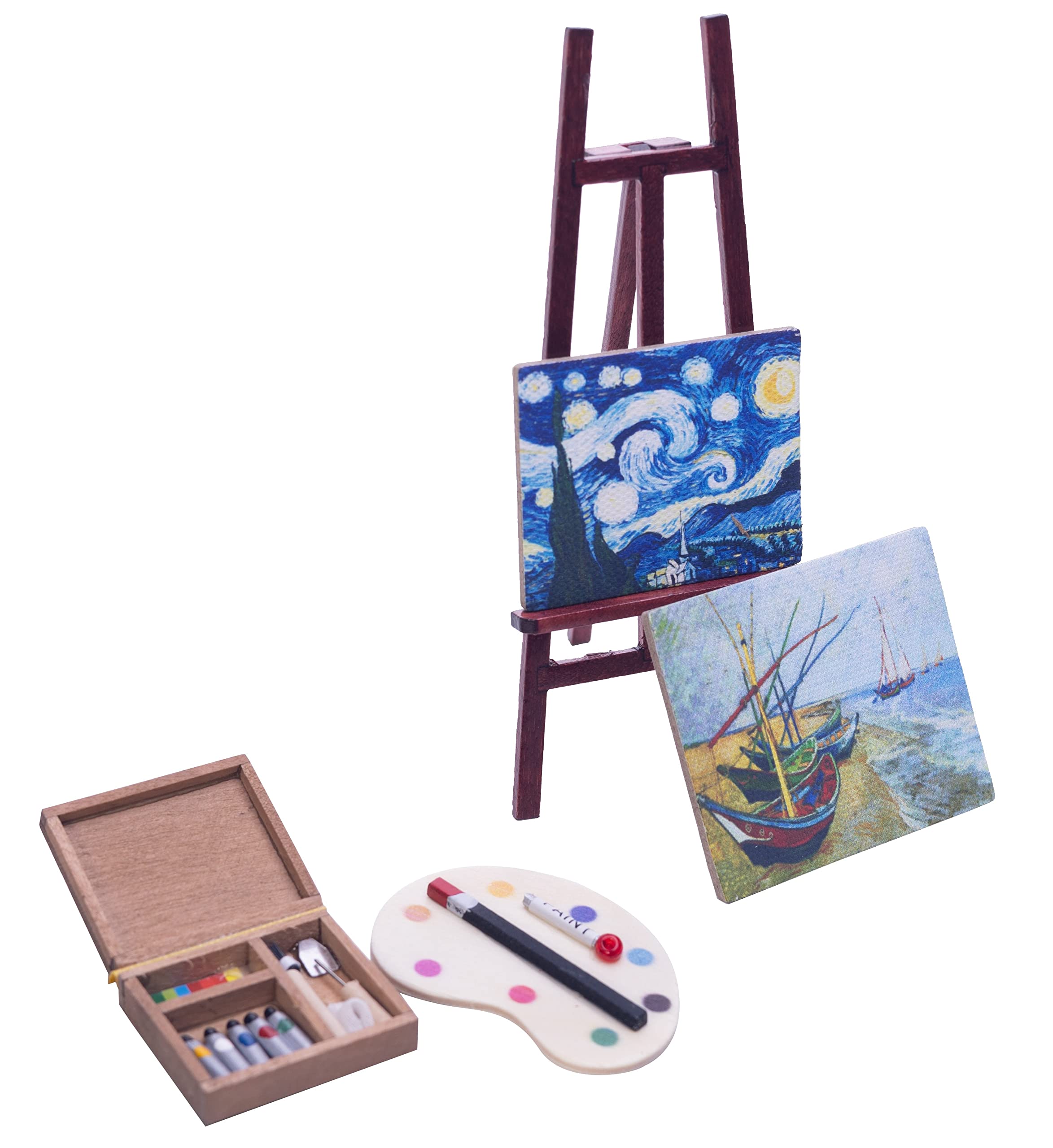 Fateanuki Doll House Accessory Painting Tool Set and Small Potted Plants Miniature Dollhouse Toy Balcony Patio Furnitures Decoration Accessories 1 12 Scale