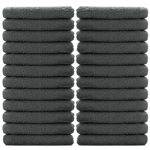 DAN RIVER 100% Cotton Washcloths 24 Pack Premium Quality Face and Body Cloth, Quick Dry and Highly Absorbent Essential Towels for Bathroom, Hand, Kitchen and Cleaning | 12x12 in | 400 GSM (Gray)
