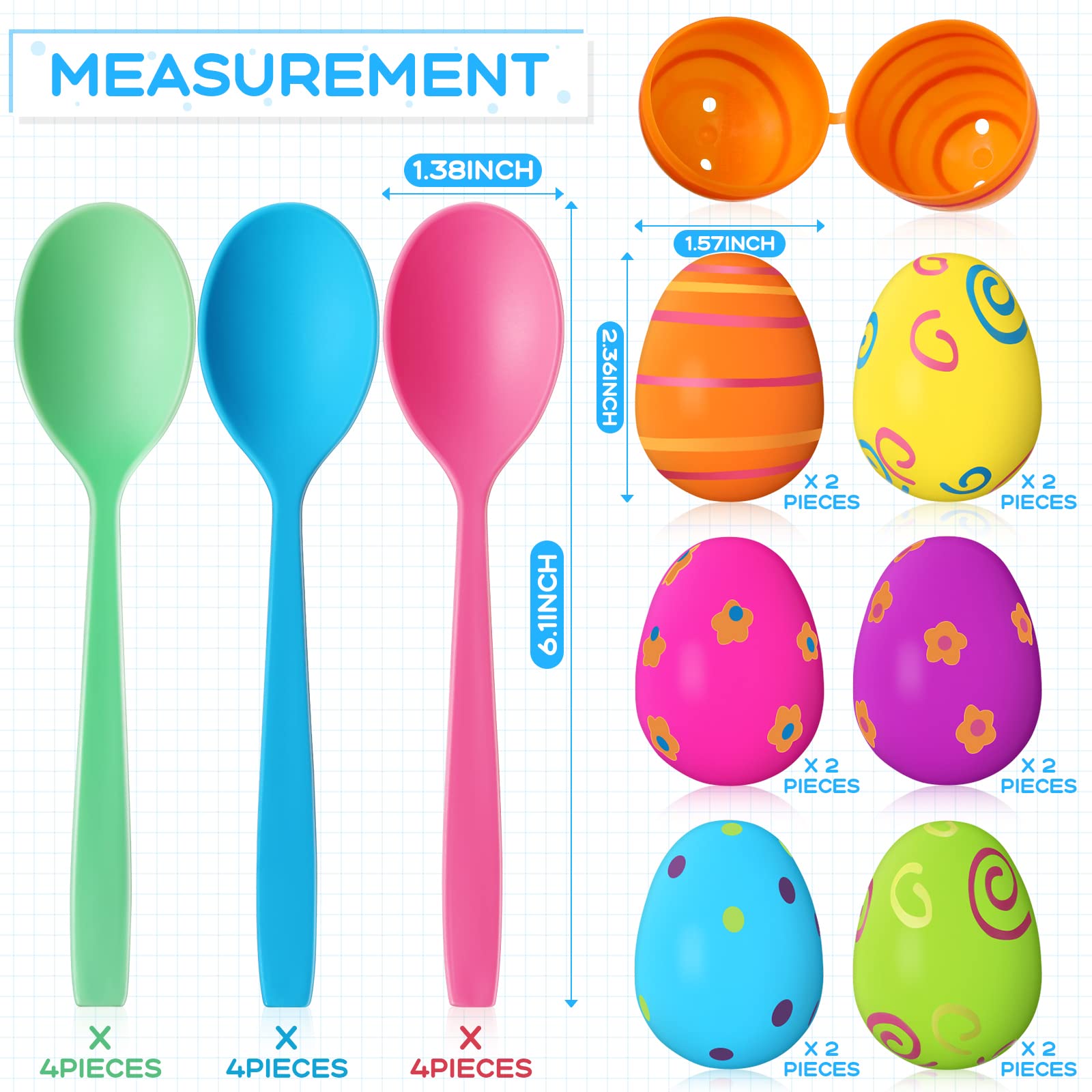 HyDren 24 Pieces Easter Egg and Spoon Race Game Egg Spoon Race Game Sets Egg and Spoon Relay Game Easter Eggs Hunt Game Outdoor Lawn Games