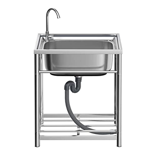 Commercial 304 Stainless Steel Sink - Kitchen Sink Station with Deep Basin Bowl - Utility Sink for Home Laundry Room Garage Bar Restaurant (Color : Silver, Size : 47x42x80cm)