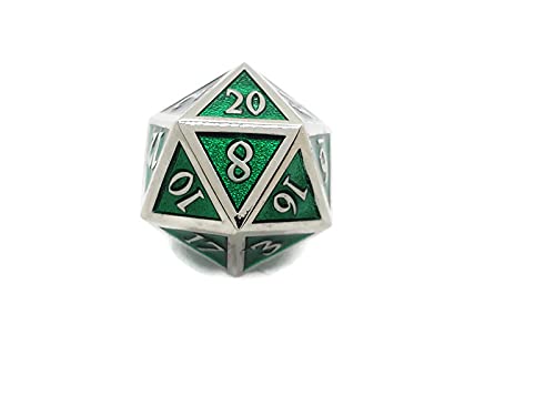 Green Metal D20 F*** Dice Critical Fail F 20 Sided Die Set DND Silver Chrome Color Number for Role Playing Game Dungeons and Dragons D&D Pathfinder Shadowrun and Math Teaching
