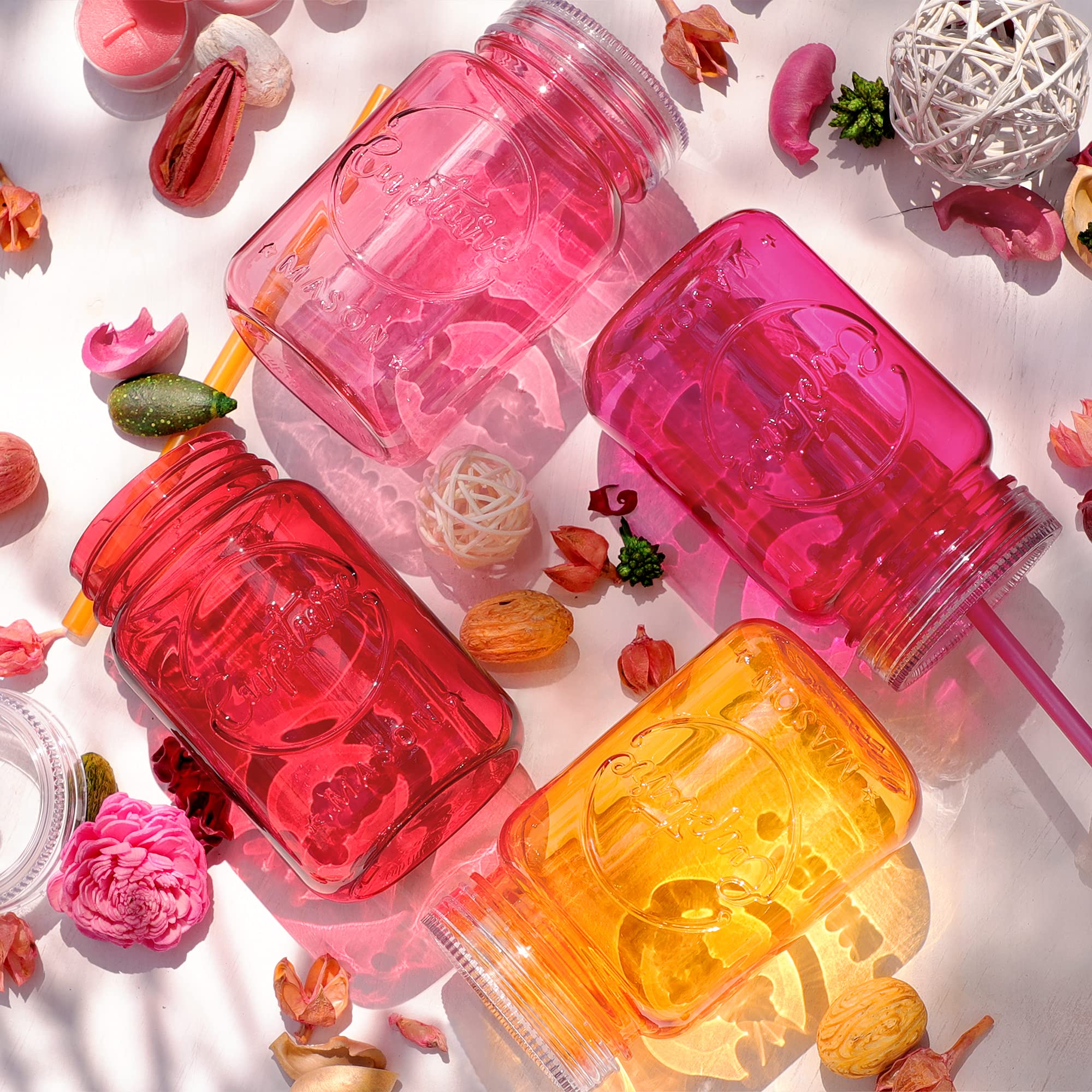 Cupture Acrylic Mason Jar Tumbler Mugs with Lids & Straws - 20 oz, 6 Pack (Cool Lagoon)