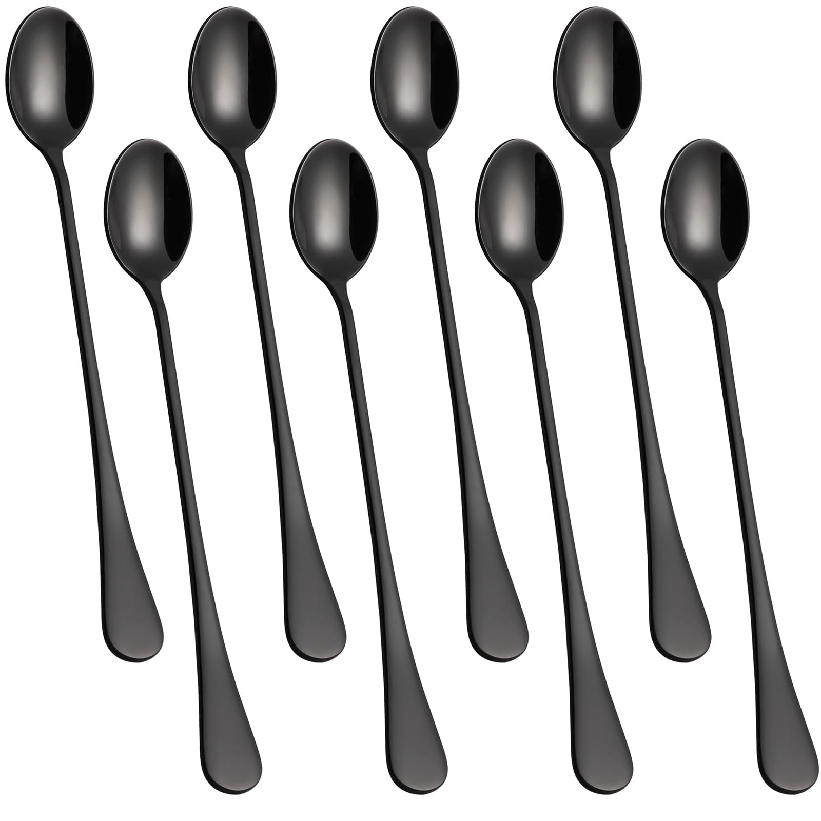 Lovingly Yours 7.5-Inch Long Handle Ice Tea Spoons, Ice Cream Spoons, Black Coffee Spoons, Long Spoons for Stirring, Stainless Steel Spoons for Dessert, Sundae, Shakes