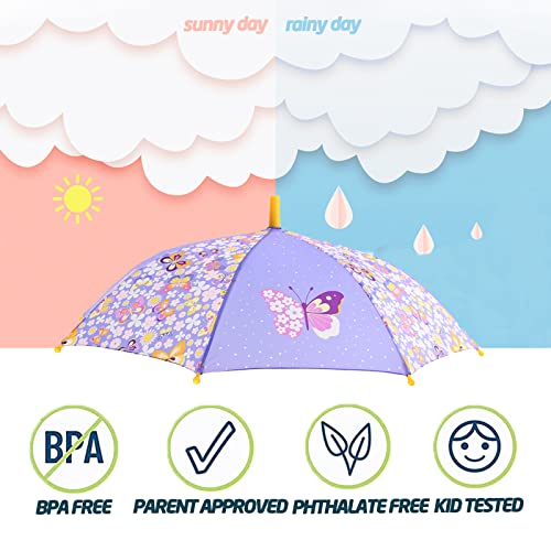 Daaupus Purple Butterfly Pattern Children's Backpack Children's Umbrella Set