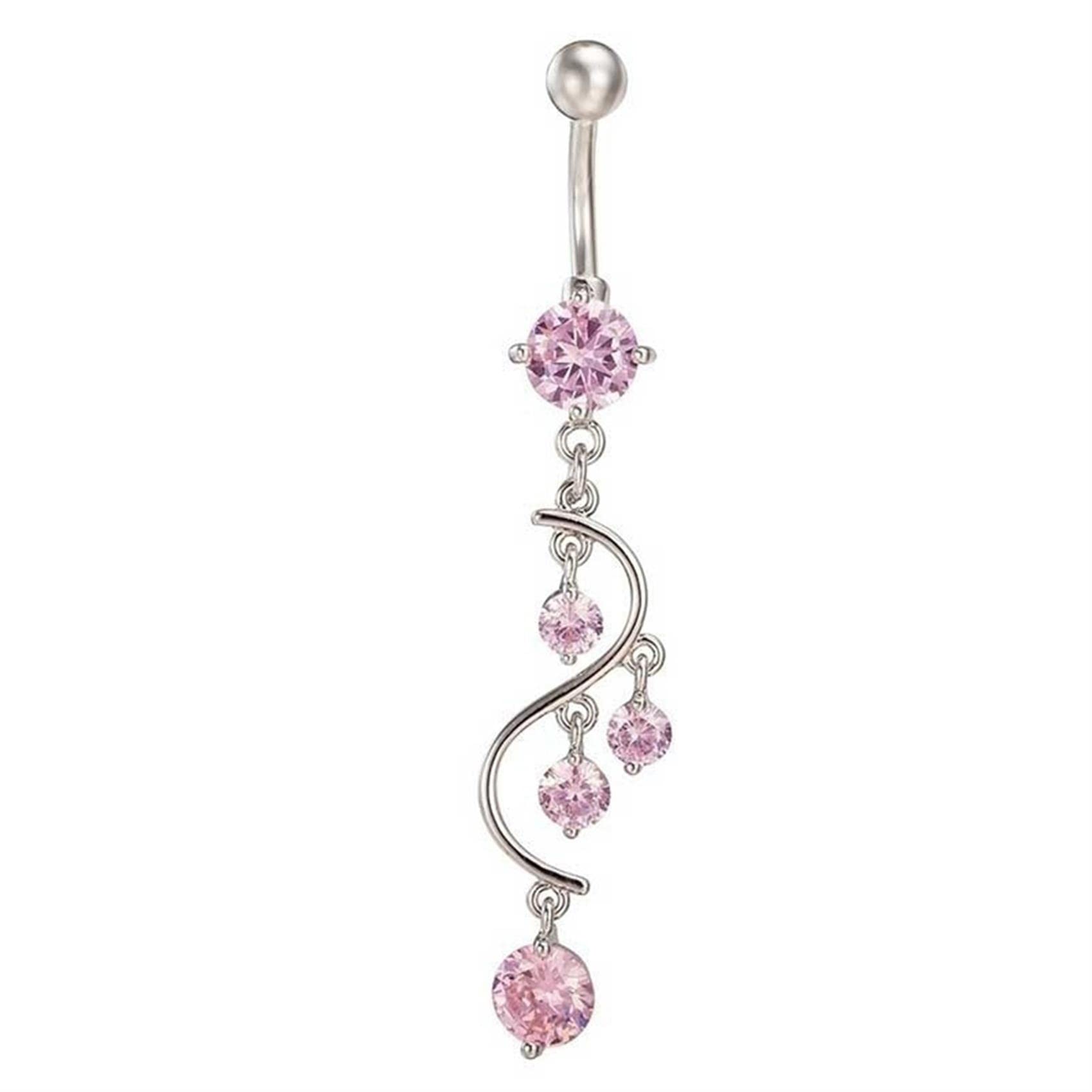 Atmneris S-shaped Belly Button Rings Dangle for Women Long Navel Rings Sparkly Navel Piercings Body Piercing Jewelry,pink