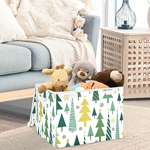CaTaKu Christmas Tree Geen Storage Bins with Lids and Handles, Fabric Large Storage Container Cube Basket with Lid Decorative Storage Boxes for Organizing Clothes