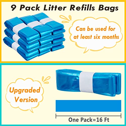 Cat Litter Refills Bag, 16 Ft Litter Refills Generic Compatible with Your Genie Litter Refill Cartridge, Included One Non-original Refill Cartridge, 9 Pack