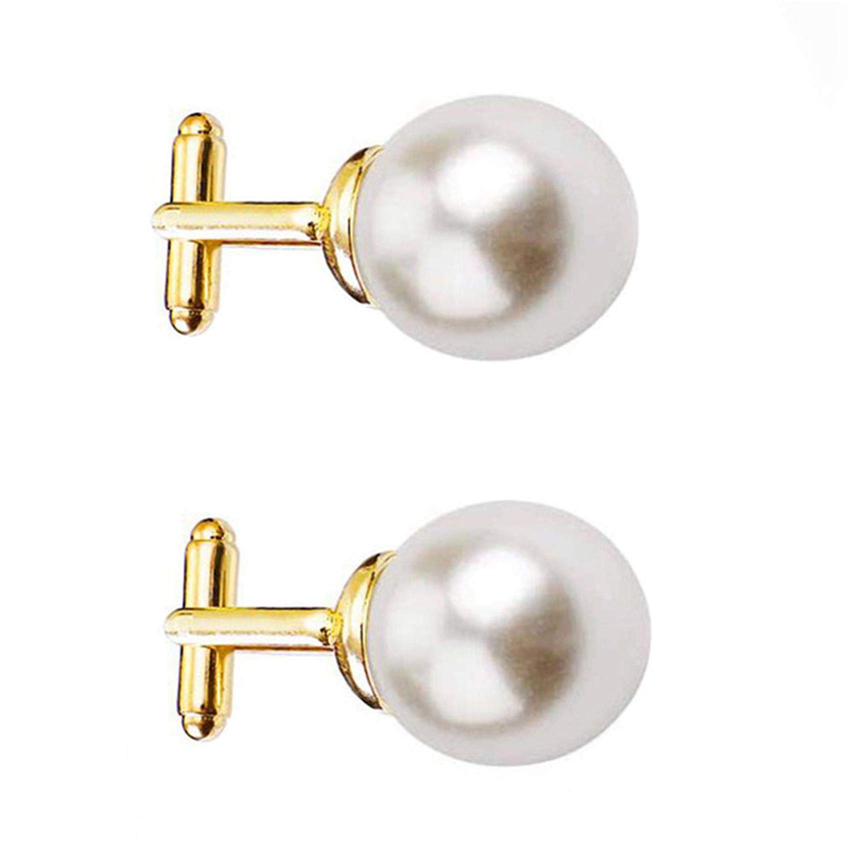 Atmneris Woman Men's Simulated Pearl Cufflinks and Studs for Shirts Business Wedding Formal Suit Cuff Link,gold