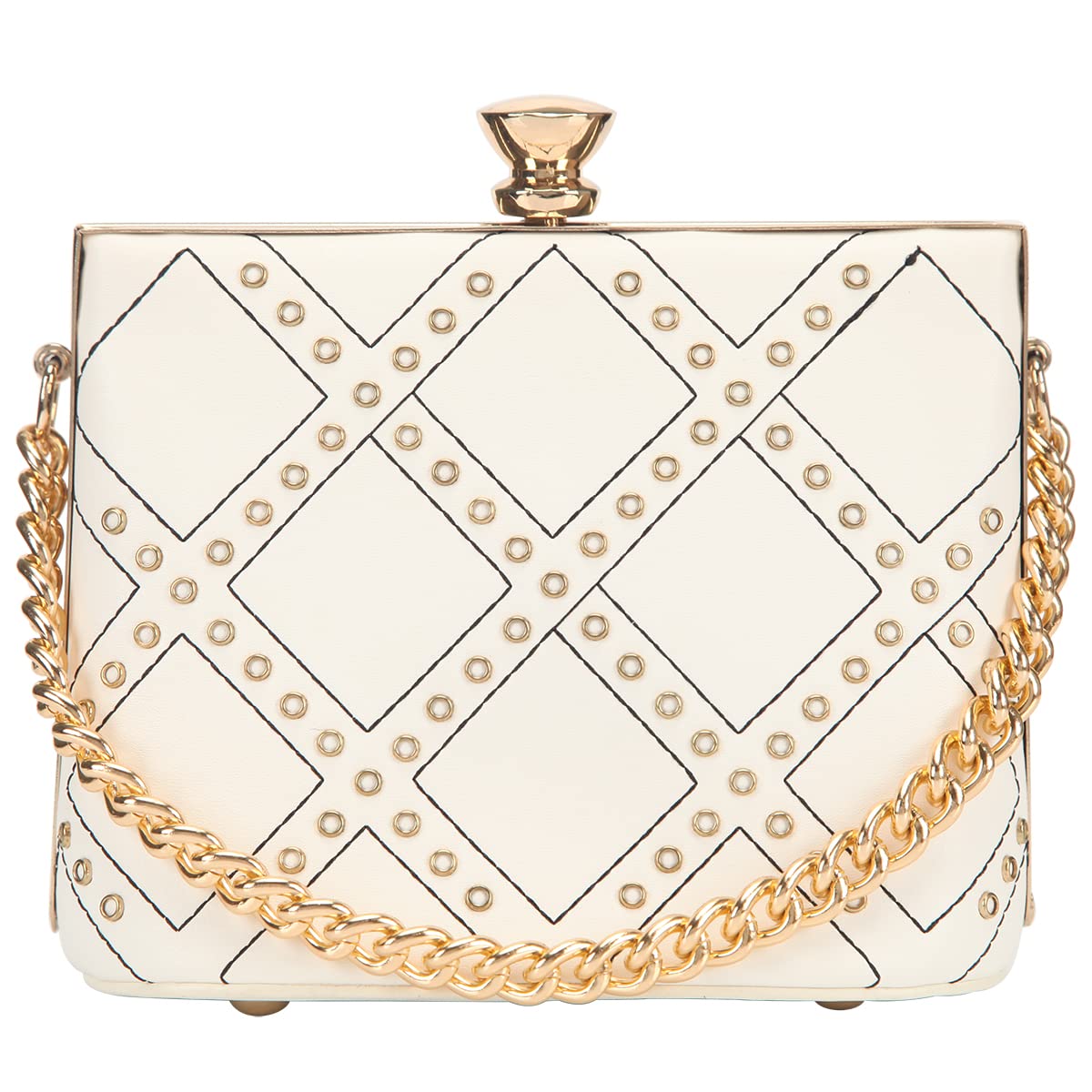 Fawziya Evening Clutch Studded Diamond Thick Chain Novelty Medium Purses For Women Formall-White