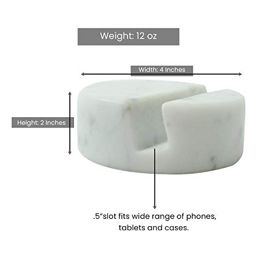 Crevasse Phone Stand by HigherHuman β Premium Carrara Marble Cell Phone Holder for Cellphone or Tablet on Your Desk, Counter, Table or Nightstand. Luxurious Solid Real Stone Phone Stand for Recording