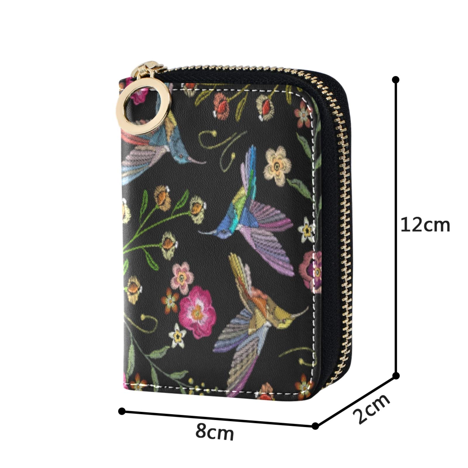 MOYYO RFID Credit Card Holder Case Beautiful Hummingbirds Exotic Flowers Leather Printed Zipper Card Case Wallet for Women Girls