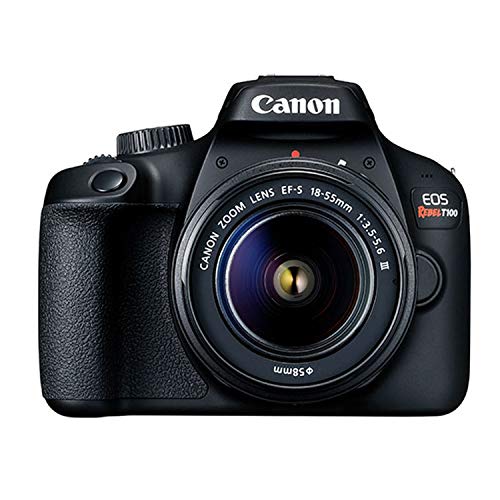 Canon Rebel T100 / EOS 4000D DSLR Camera w/EF-S 18-55mm F/3.5-5.6 Zoom LensĀ + 64GB Memory, Case, Tripod, Flash, and More (31pc Bundle) (Renewed)