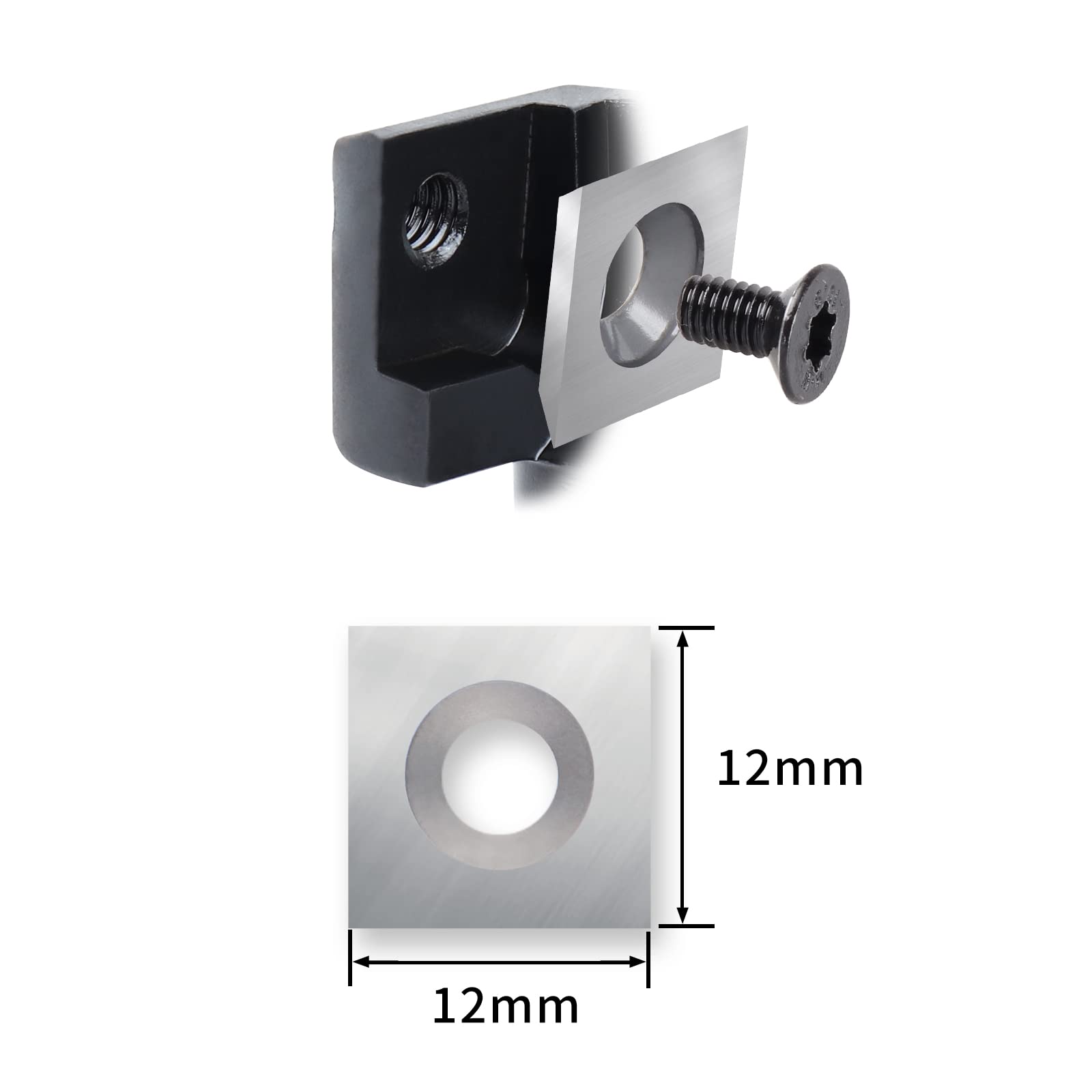 BINSTAK - K1222 -Square Corner 12mm Carbide Inserts 4 Edges (12mm lengthX12mm widthX2.2mm thick-35 Degree Cutting Angle), 10pcs, Countersink Hole, for BINSTAK 1/4" Shank 1-1/4" Cut Dia. CNC Router Bit