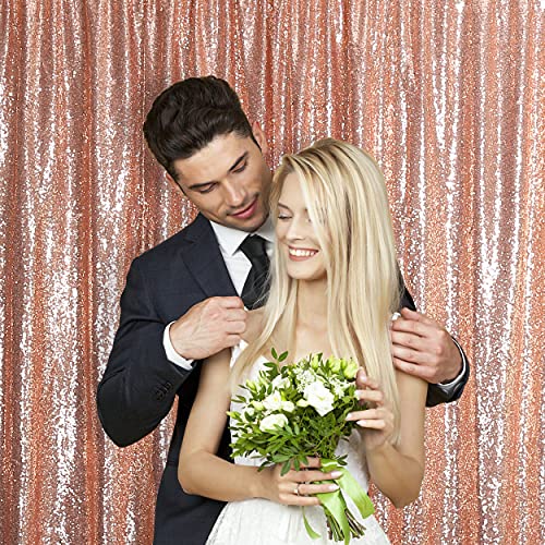 CMICHO Rose Gold Backdrop Curtain - 2.5x8FT 2 Curtain Panels Photography Backhround for Wedding Party Birthday Decoration