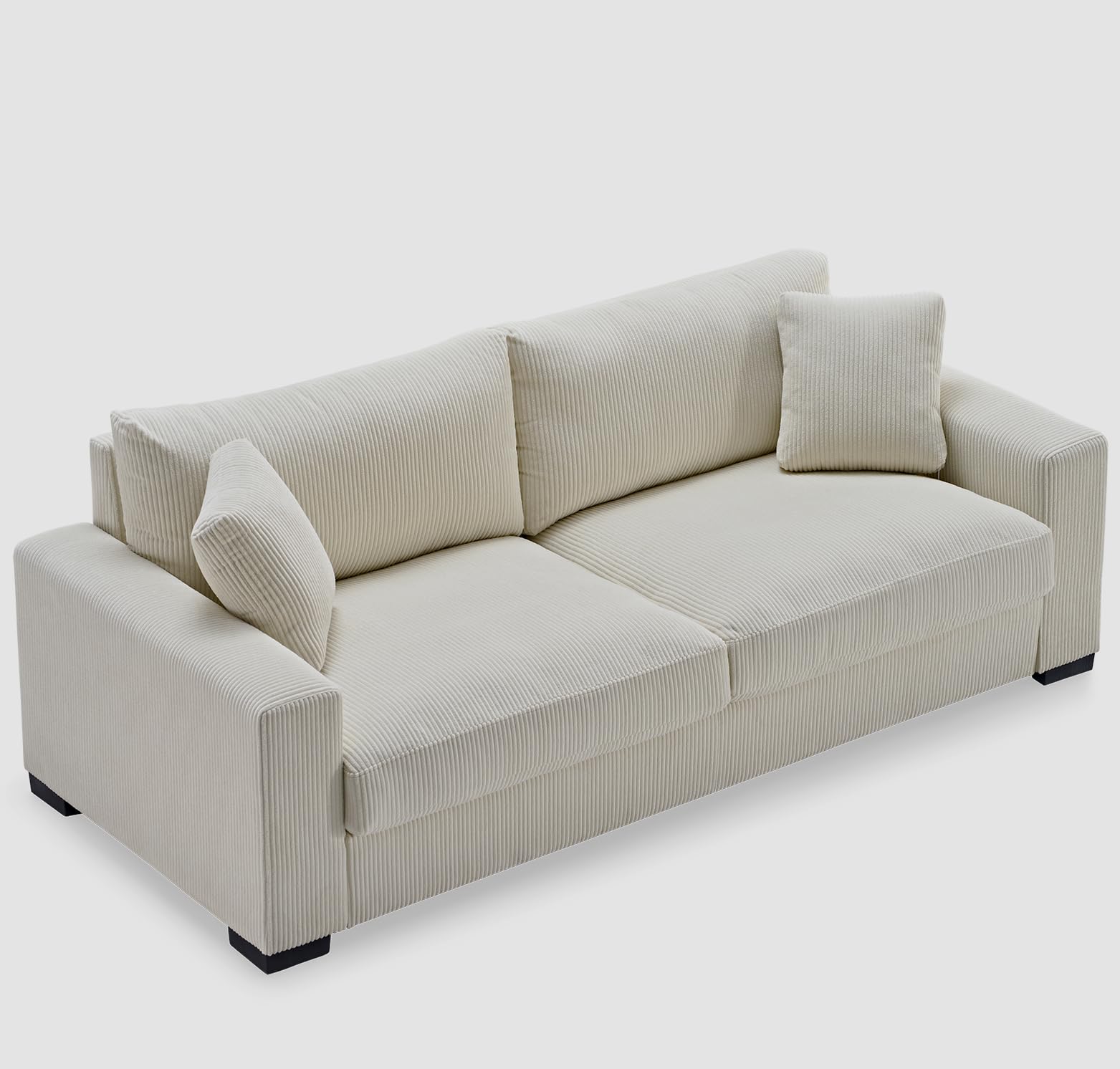 Container Furniture Direct Luxe Corduroy Sofa with 2 Toss Pillows, Spacious and Comfortable 3 Seater Couch for Modern Living Room, Ideal for Entertainment and Cozy Moments, 89" Wide, Beige