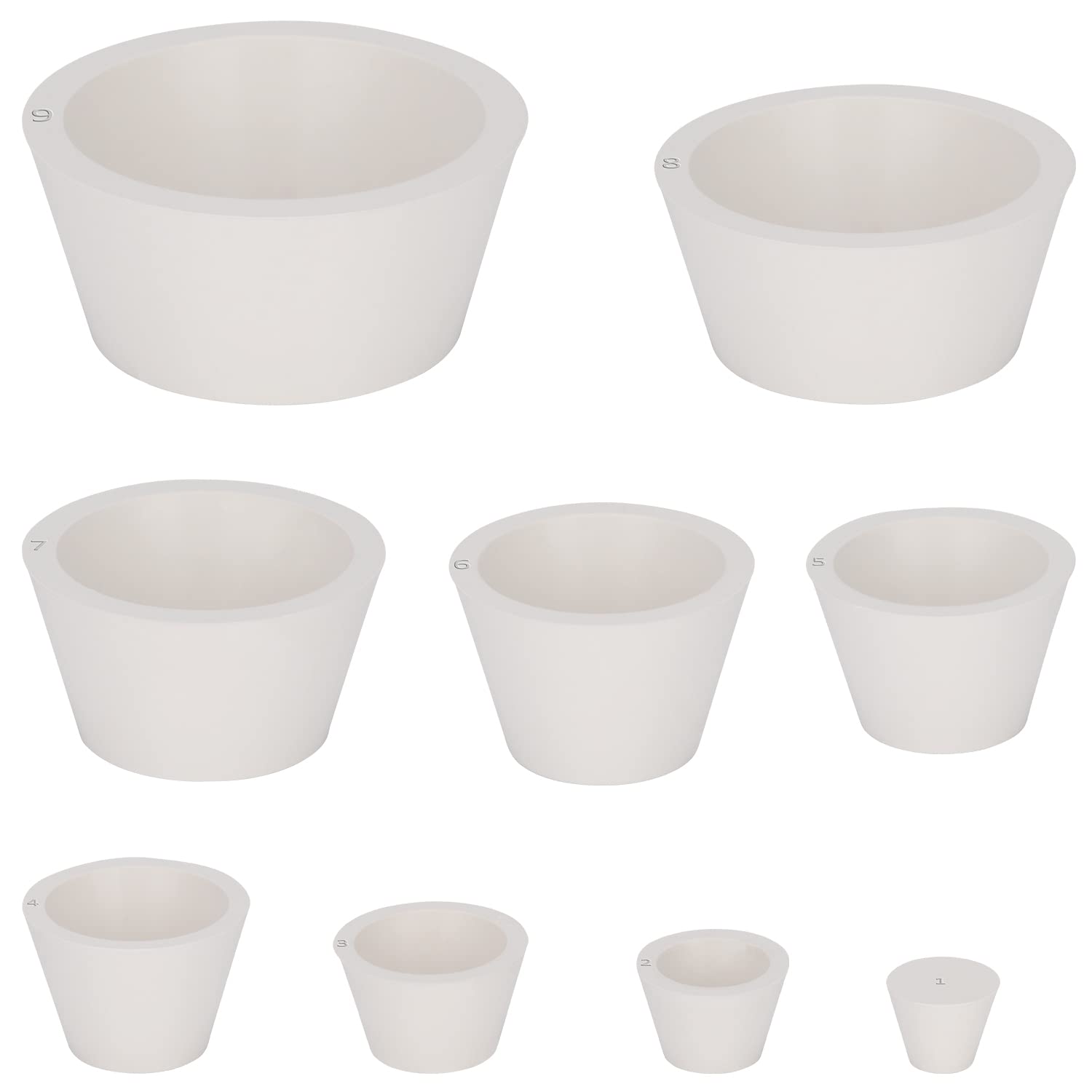 db11 FunChem Filter Adapter Cones, 9 Pack White Wear-Resisting Tapered Collar Rubber Stopper Buchner Funnel Flask Cones Set, Smooth Surface