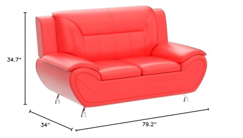 Container Furniture Direct Michael Modern Faux Leather Upholstered Stainless Steel Legs Living Room Loveseat, Red