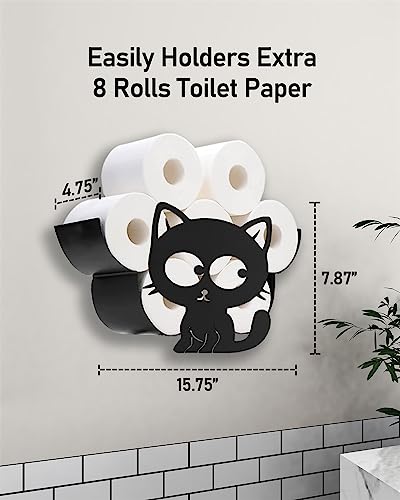 Cute Cat Toilet Paper Holder, Cute Farmhouse Wall-Mount Toilet Paper Rack for 8 Rolls, Metal Wall Art Bathroom Decorative