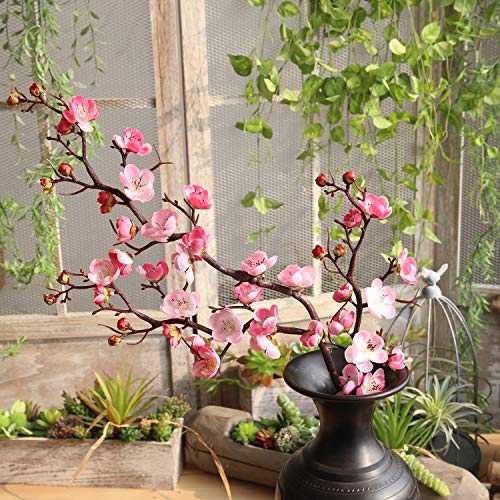 cn-Knight 3pcs Artificial Cherry Blossom Branches,37 Inch Long Stem Silk Plum Blossom with Buds,Realistic Japanese Apricot for Home Décor Centerpiece Wedding Bouquet,Pink