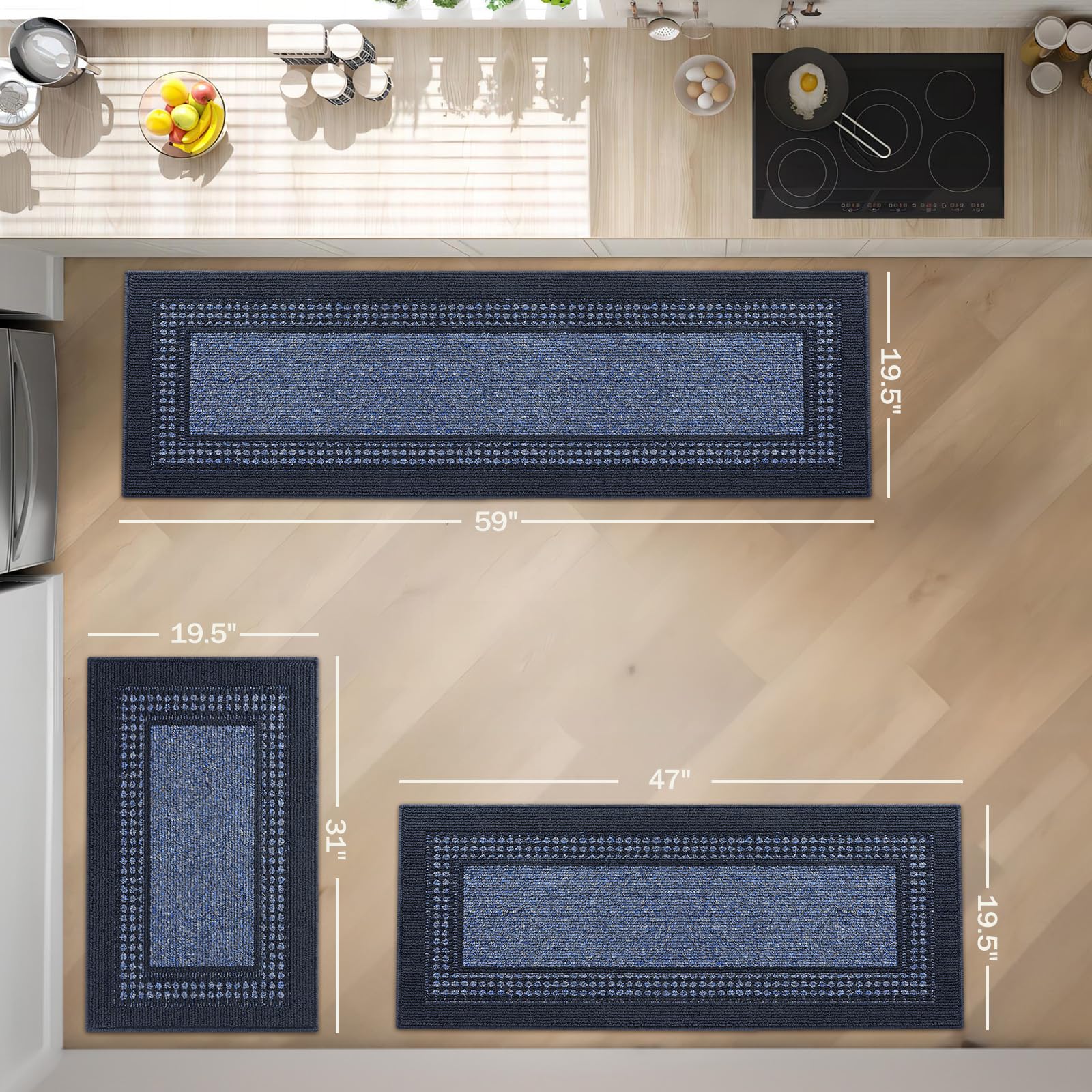 JEEDOVIA Kitchen Rugs Non Slip, Kitchen Mat Absorbent Dirt-Resistant Kitchen Floor Mats, Durable Kitchen Runner Rug for Sink, Laundry, Office, Door, Machine Washable, 19.5"x31", Grey