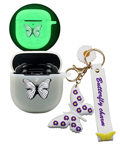 Case Cover for Bose QuietComfort Earbuds II 2022, Cute Butterfly Charm Soft Silicone Skin Glow in Dark Protector with Keychain for Bose Earbuds ii Case (White)