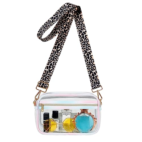 Clear Crossbody Bag stadium approved,Clear Bag for Women men Transparent bag for Concerts Sports for Concerts Sports(Gradual1++Leopard Print Shoulder Strap)