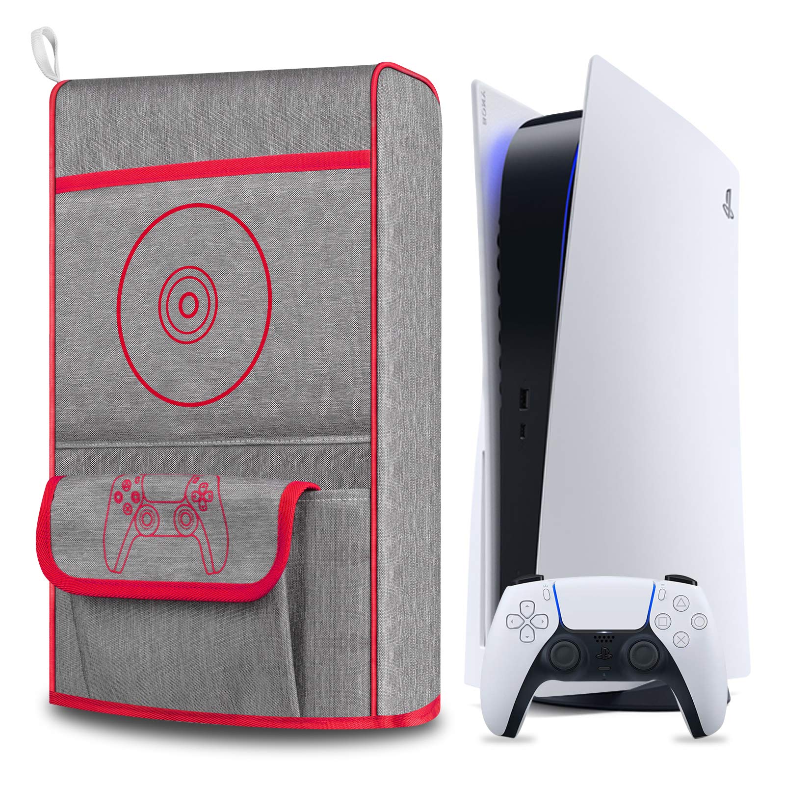 Eyglo Anti-Dust Cover for PS5 Sony PlayStation 5 Console Protective Cover Case -Anti Scratch and Waterproof, Support for PS5/Controllers/12 Game Discs (Red)