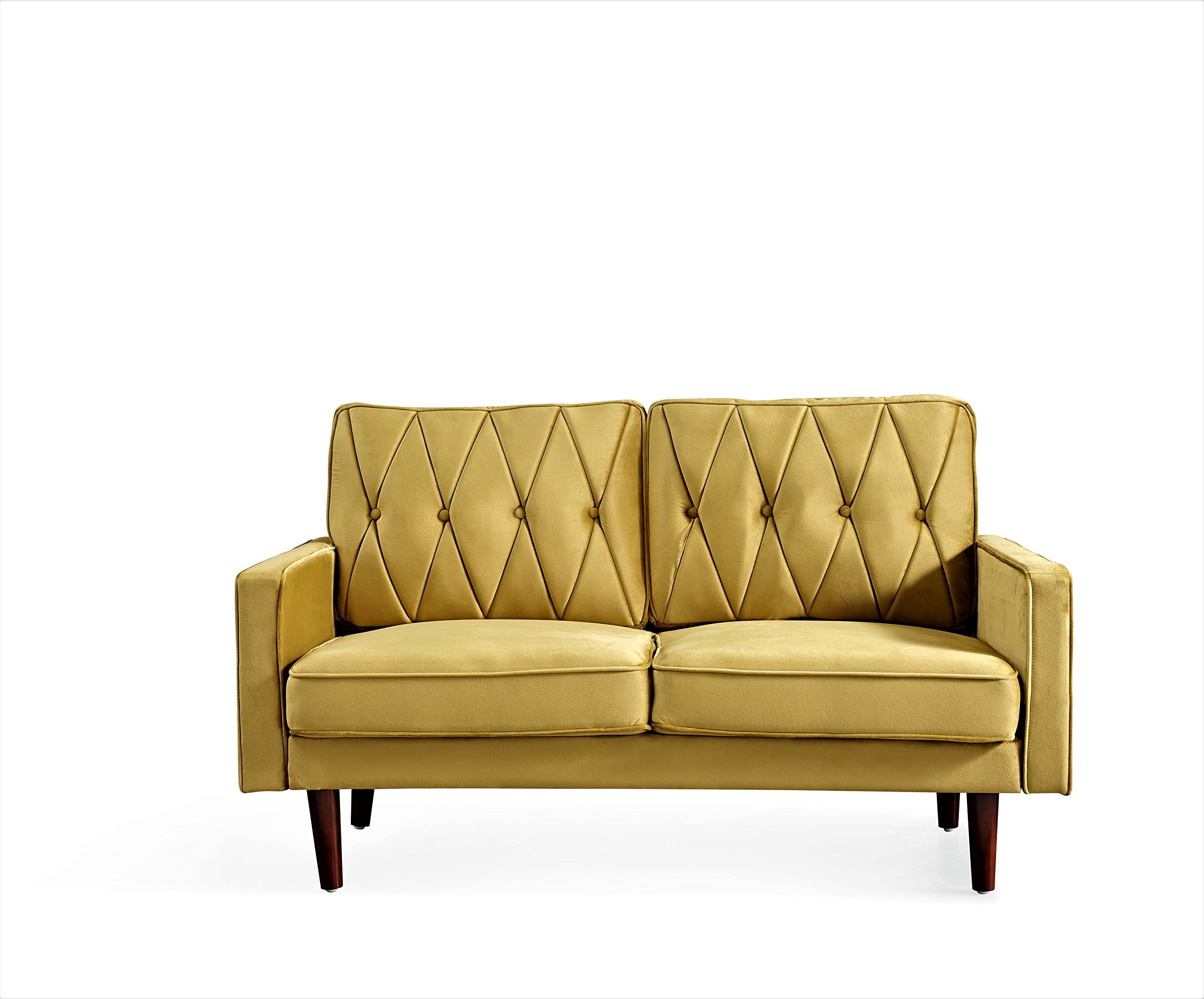 Container Furniture Modern Style Tufted Velvet Couch for Living Room with Soft Fabric Upholstery and Solid Wood Frame, 57.5'' Wide Loveseat, Yellow Green
