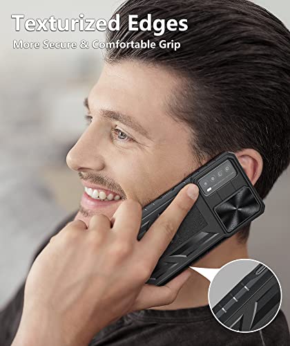 Case Designed for TCL Stylus 5G: Military-Grade Drop Proof Protection Rugged Protective Cell Phone Cover with Built in Kickstand & Slide - Shockproof TPU Matte Textured Bumper Armor Design - Black