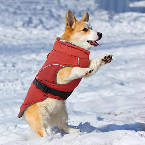 DENTRUN Dog Cold Weather Coats Winter Warm Dog Coat Windproof Cozy Dog Jacket Thick Fleece Vest Water Repellent Apparel with Harness/Leash Hole & Reflective for Outdoor Small Medium Large Dogs