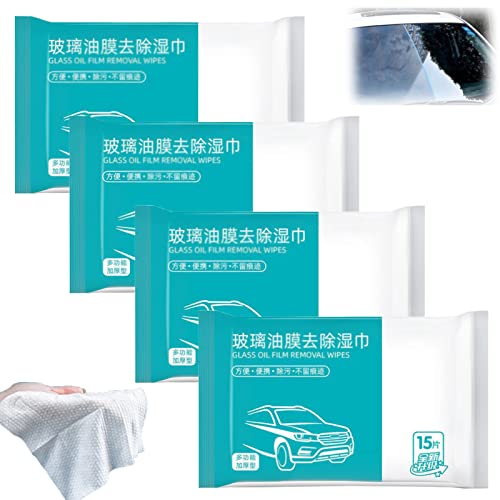 Car Glass Oil Film Removal Wipes, 2/4/6bags Glass Oil Film Remover for Car, Car Cleaning Wipes, Car Oil Stain Cleaner Glass Oil Film Remover Wet Wipes, Glass Wipes for Windshield Cleaning (4bags)