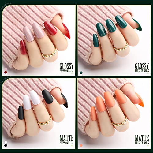 Coffin Shape Press On Nails Set, Teenitor 24 Packs 576PCS Matte Short Coffin Glue On Nails Medium Length, 12 Colors Coffin , 12 Colors Glossy Press On Coffin Nails, Reusable, Nail Adhesive Tabs, Nail Stickers Rhinestone