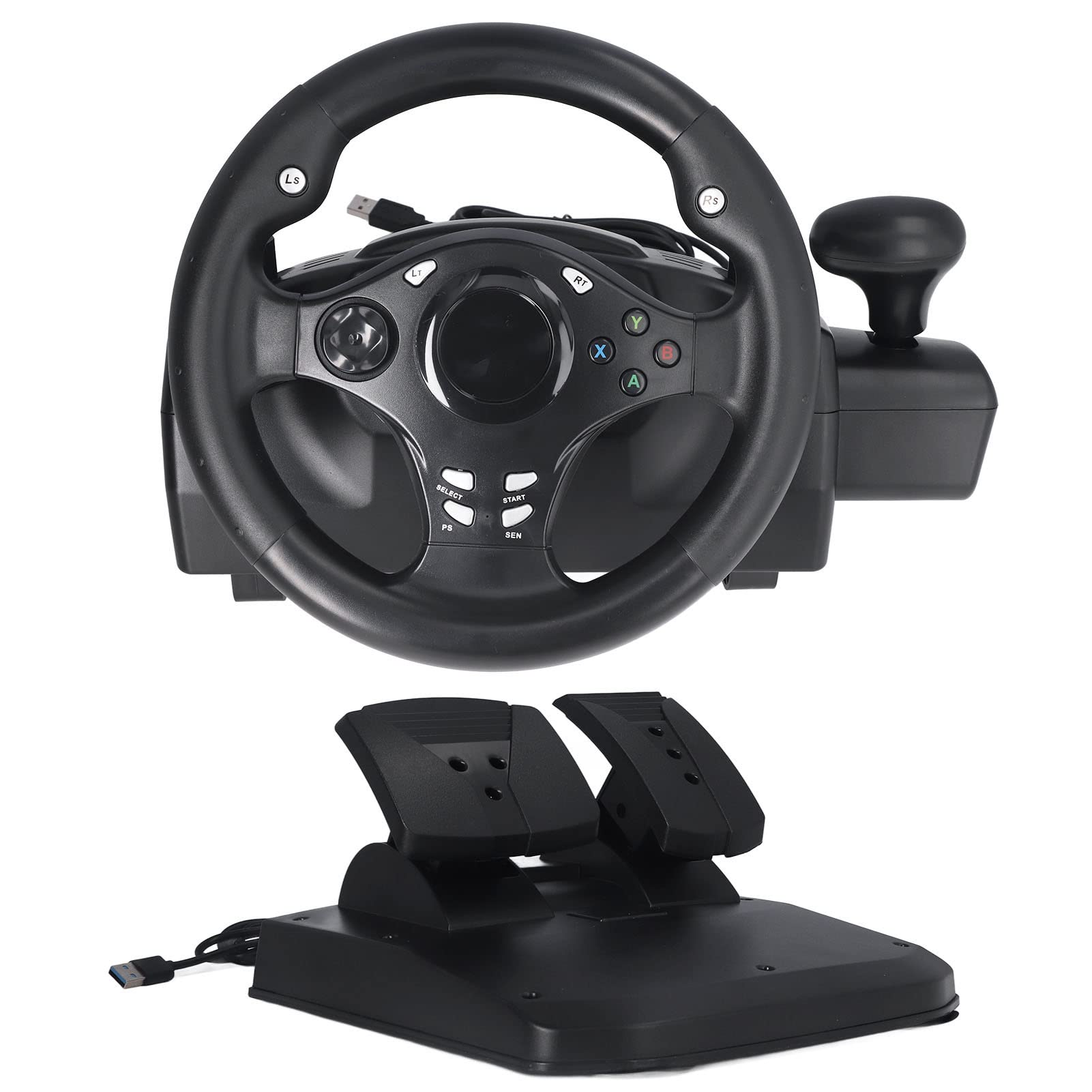 Asixxsix Racing Gaming Steering Wheel, 7 in 1 Universal USB Car Sim 270 Degrees Driving Simulator Steering Wheel with Linear Pedals Dual Mode Drive Pc Steering Wheel for Ps3 Ps4 Xbox One Switch