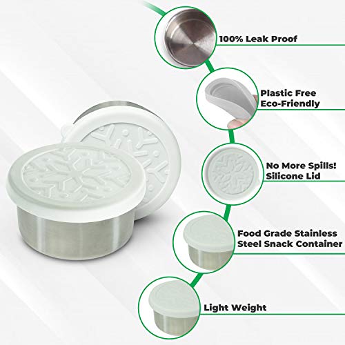 Dacha Mia Stainless Steel Food Storage Containers - Dips Condiment Containers - Set of 3-7oz - Eco Friendly Lunch Containers - Silicone Lids - Portion Control - Reusable