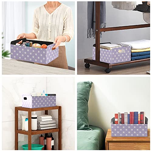 CaTaKu Foldable Storage Basket Purple Polka Dots Collapsible Felt Storage Bins with Handle Drawer Organizer Bin Cube Shelf Box for Organizing Closet Clothes Office Books Bedroom