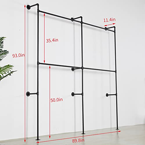 EDCB 94in Wall Mounted Industrial Pipe Clothing Rack, Heavy Duty Closet Clothes Rod, Multi-Purpose Hanging Rod for Closet StorageClothes Rack, Black