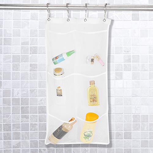 Beufee 2 Pack Mesh Hanging Shower Organizer, Bath Shower Caddy Organizer Curtains Bathroom Toiletry Wall Door Hanger Organizer with 6 Pockets