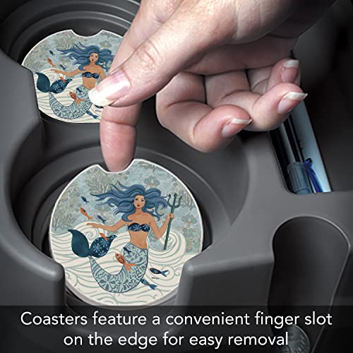CounterArt Mermaid Island 1 Pack Absorbent Stone Coaster for Vehicle Cup Holder 2.6โ Diameter Manufactured in The USA