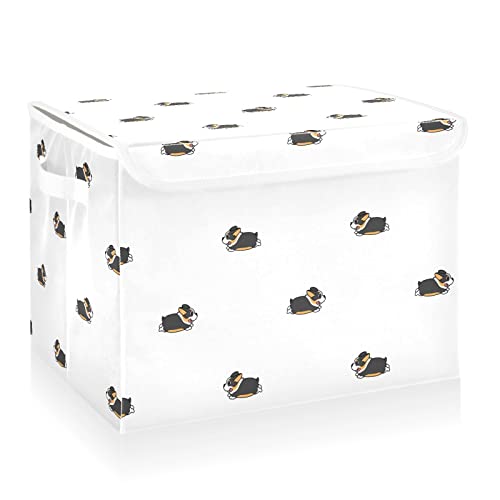 CaTaKu Funny Little Corgi Storage Bins with Lids and Handles, Fabric Large Storage Container Cube Basket with Lid Decorative Storage Boxes for Organizing Clothes